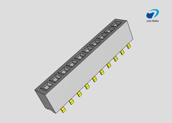 Female header, PCB Mount Receptacle, right angle, Board-to-Board, 10 Position, 1.27mm Pitch, single row, Gold Flash, SMT supplier