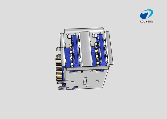 USB 3.0MM A TYPE 18PIN FEMALE.RIGHT ANGLE DOUBLE DECK Gold-Plated BLUE supplier